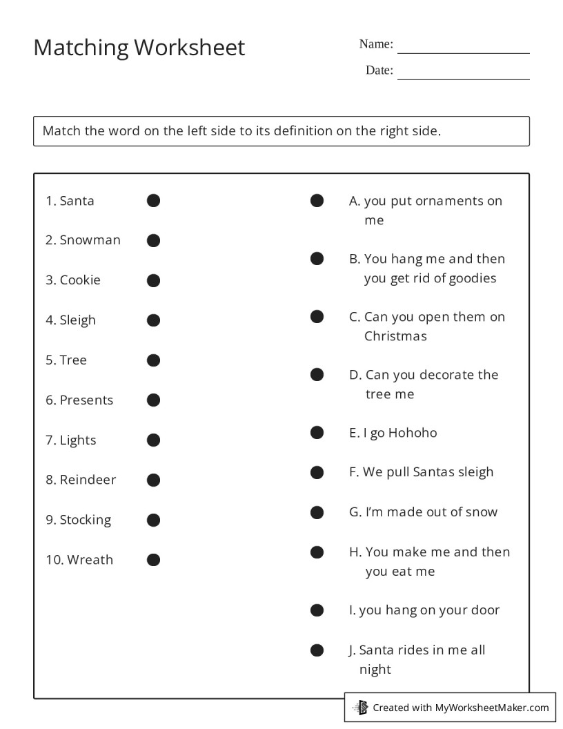 Matching Worksheet - My Worksheet Maker: Create Your Own Worksheets