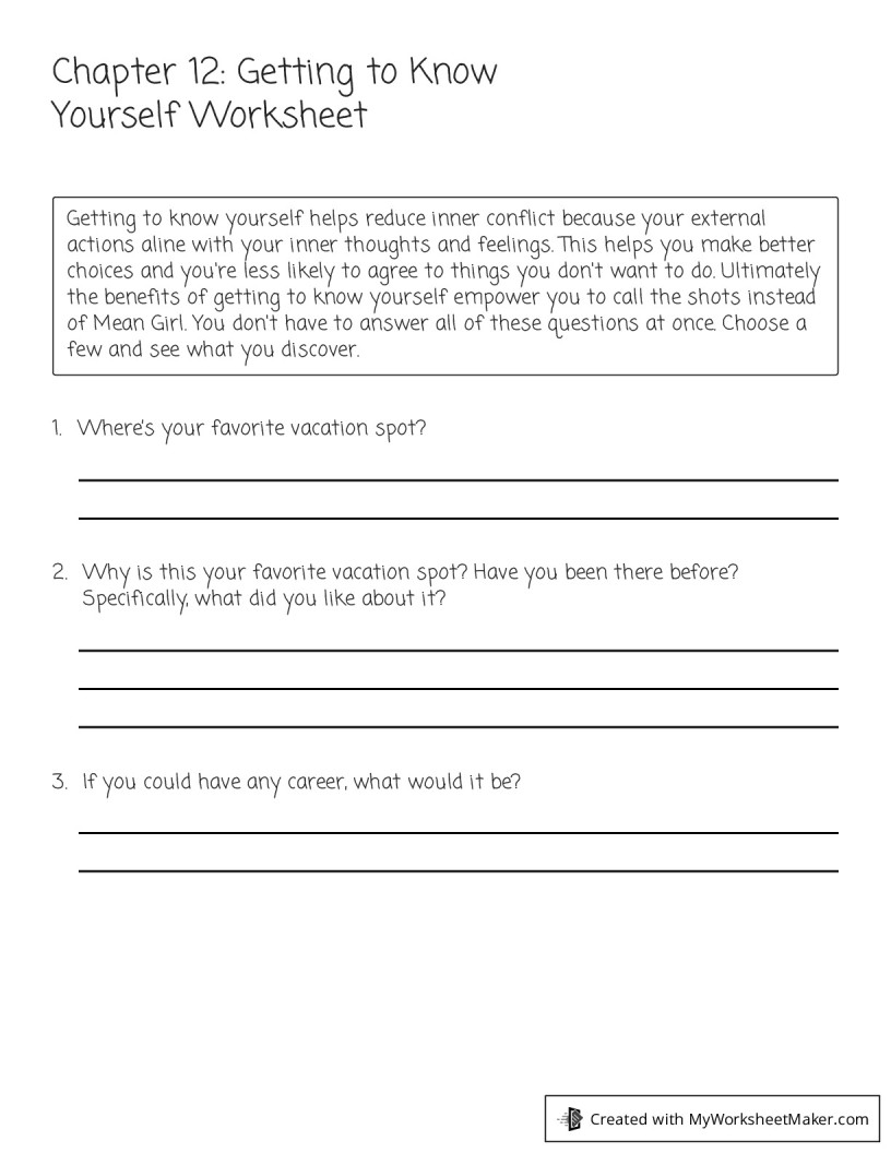 Chapter 12: Getting to Know Yourself Worksheet - My Worksheet Maker ...