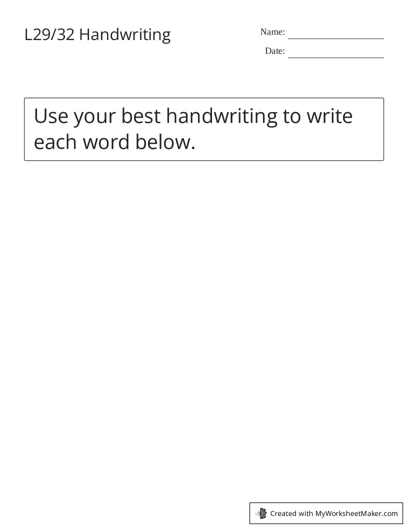 L29/32 Handwriting - My Worksheet Maker: Create Your Own Worksheets
