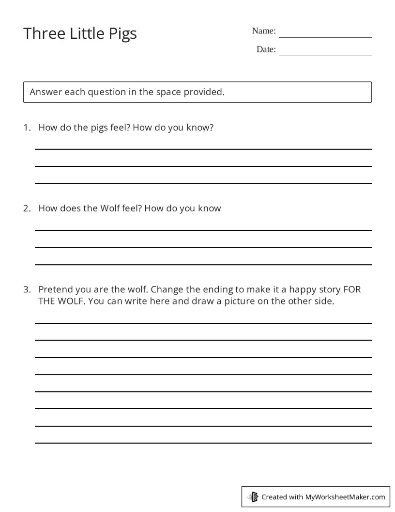 Three Little Pigs - My Worksheet Maker: Create Your Own Worksheets