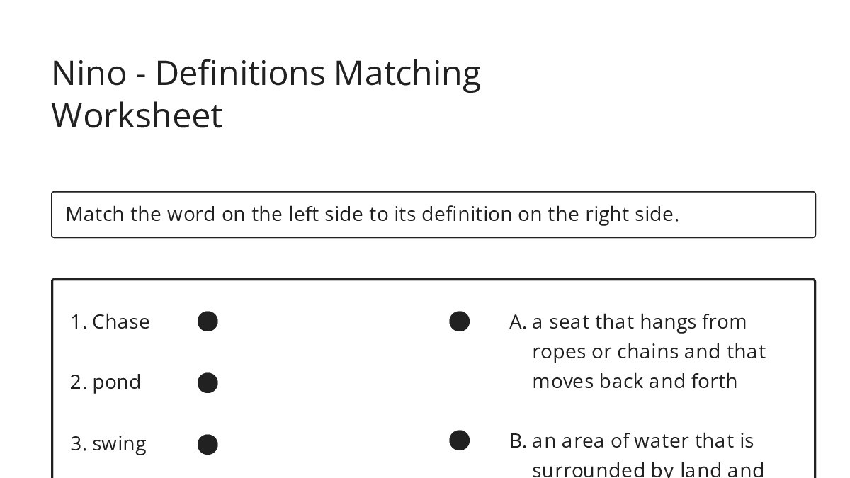 Nino - Definitions Matching Worksheet - My Worksheet Maker: Create Your ...