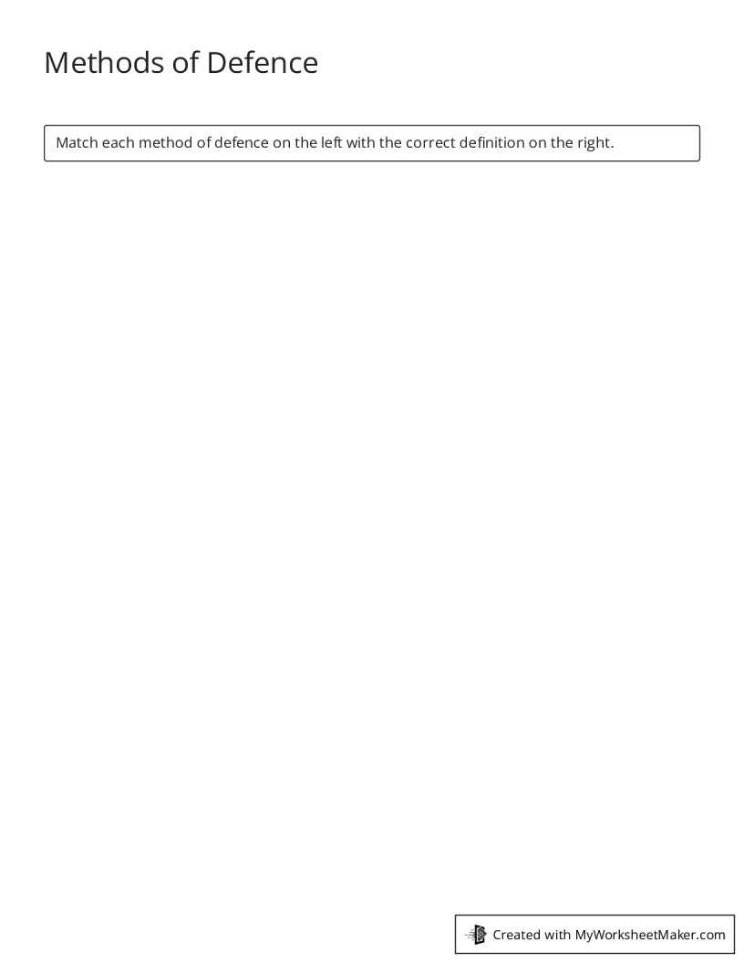 Methods of Defence - My Worksheet Maker: Create Your Own Worksheets