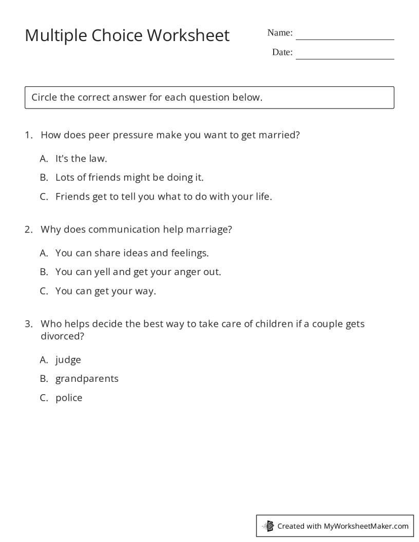 Multiple Choice Worksheet - My Worksheet Maker: Create Your Own Worksheets