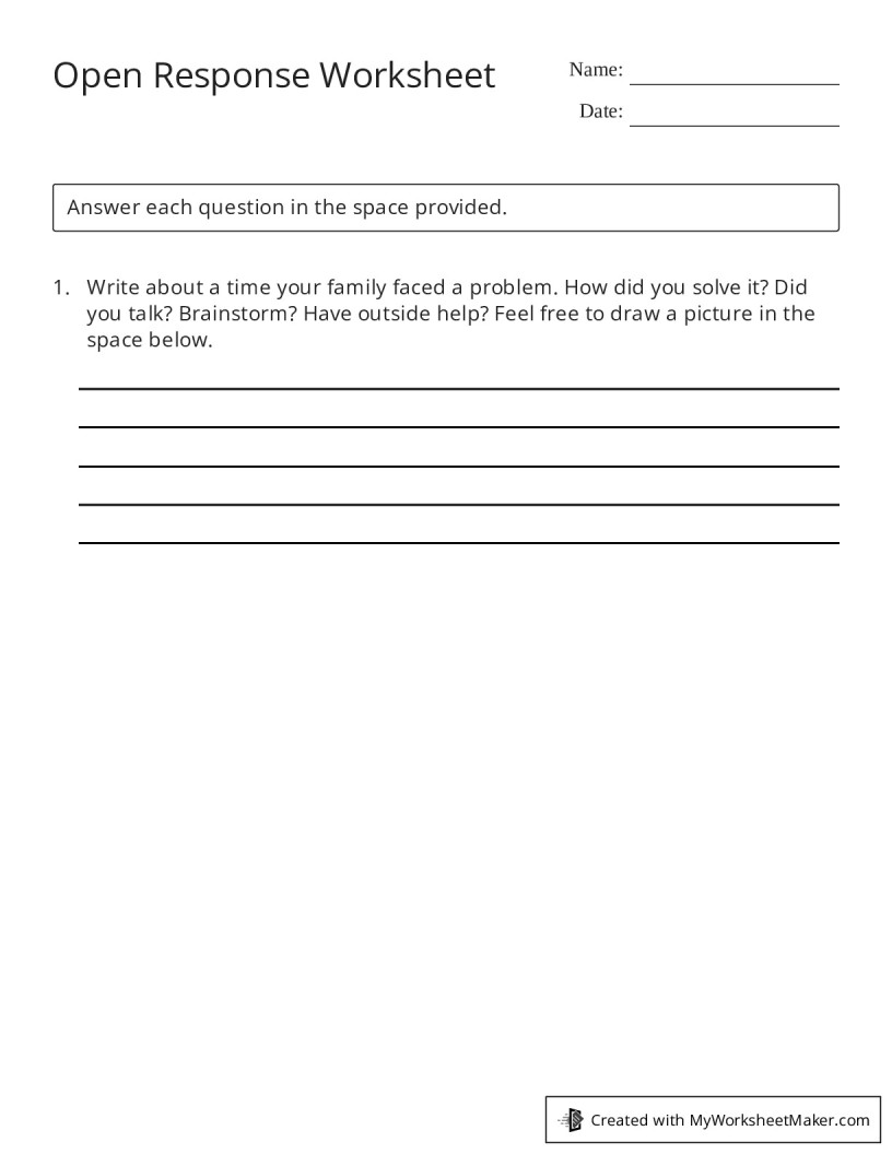 Open Response Worksheet - My Worksheet Maker: Create Your Own Worksheets