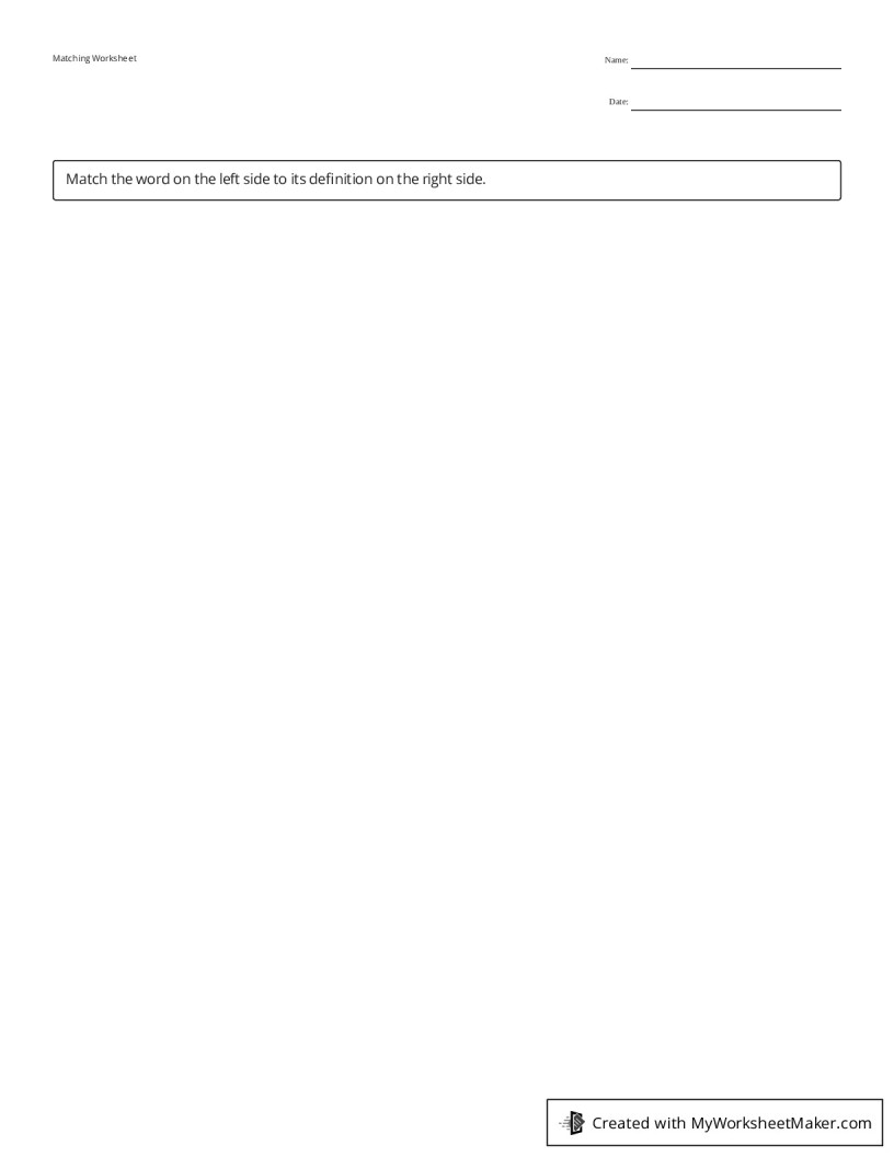 Matching Worksheet - My Worksheet Maker: Create Your Own Worksheets
