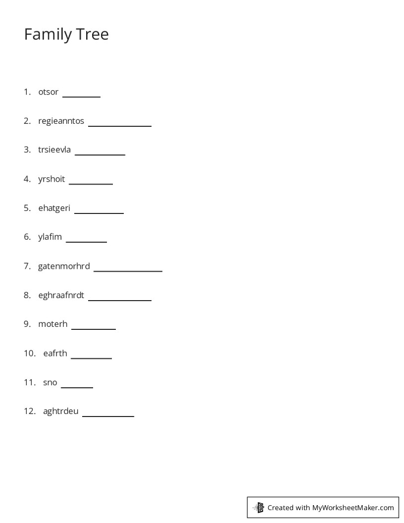 Family Tree - My Worksheet Maker: Create Your Own Worksheets