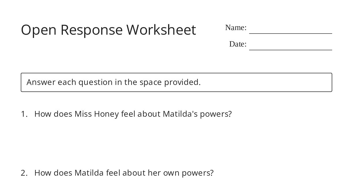 Open Response Worksheet - My Worksheet Maker: Create Your Own Worksheets