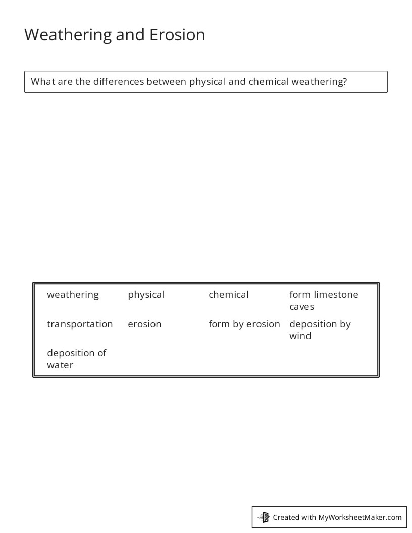 Weathering and Erosion - My Worksheet Maker: Create Your Own Worksheets