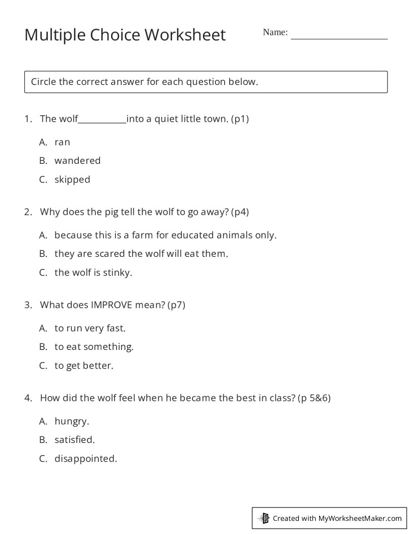 Multiple Choice Worksheet - My Worksheet Maker: Create Your Own Worksheets
