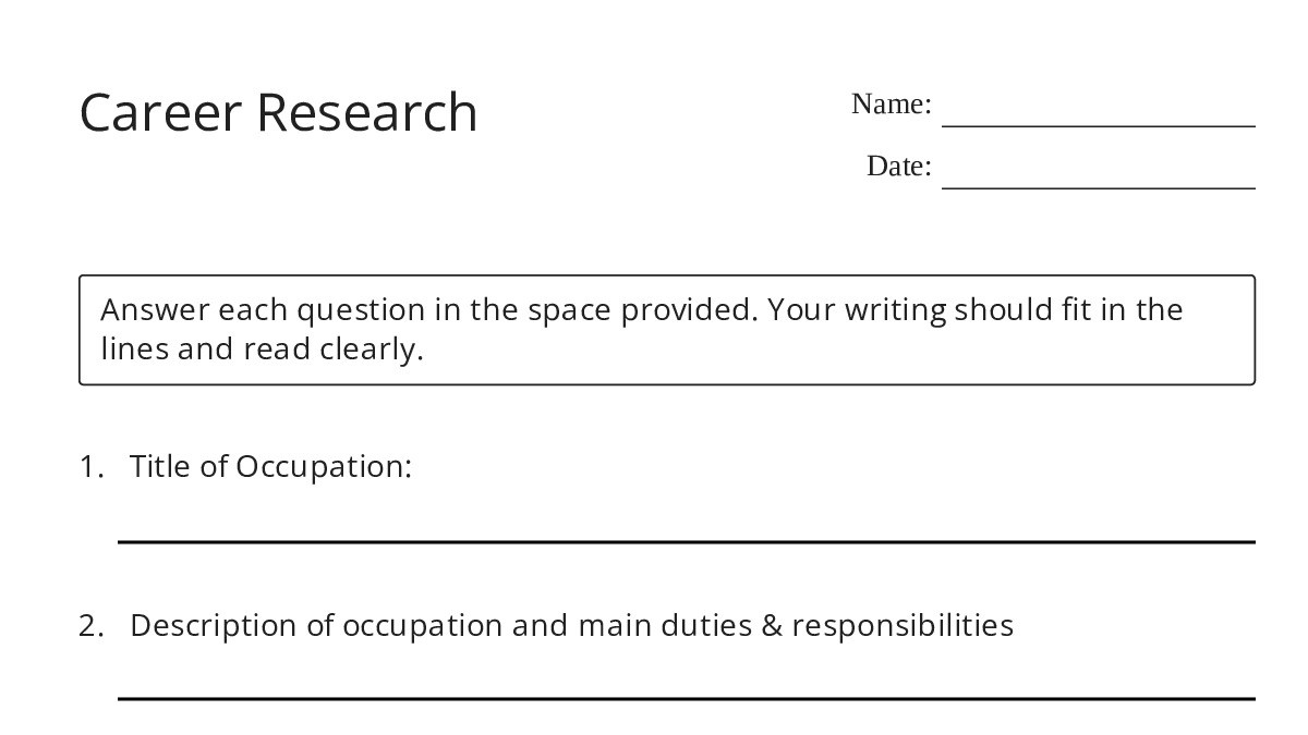 Career Research - My Worksheet Maker: Create Your Own Worksheets