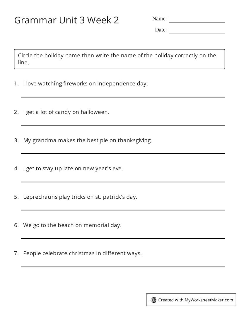Grammar Unit 3 Week 2 - My Worksheet Maker: Create Your Own Worksheets