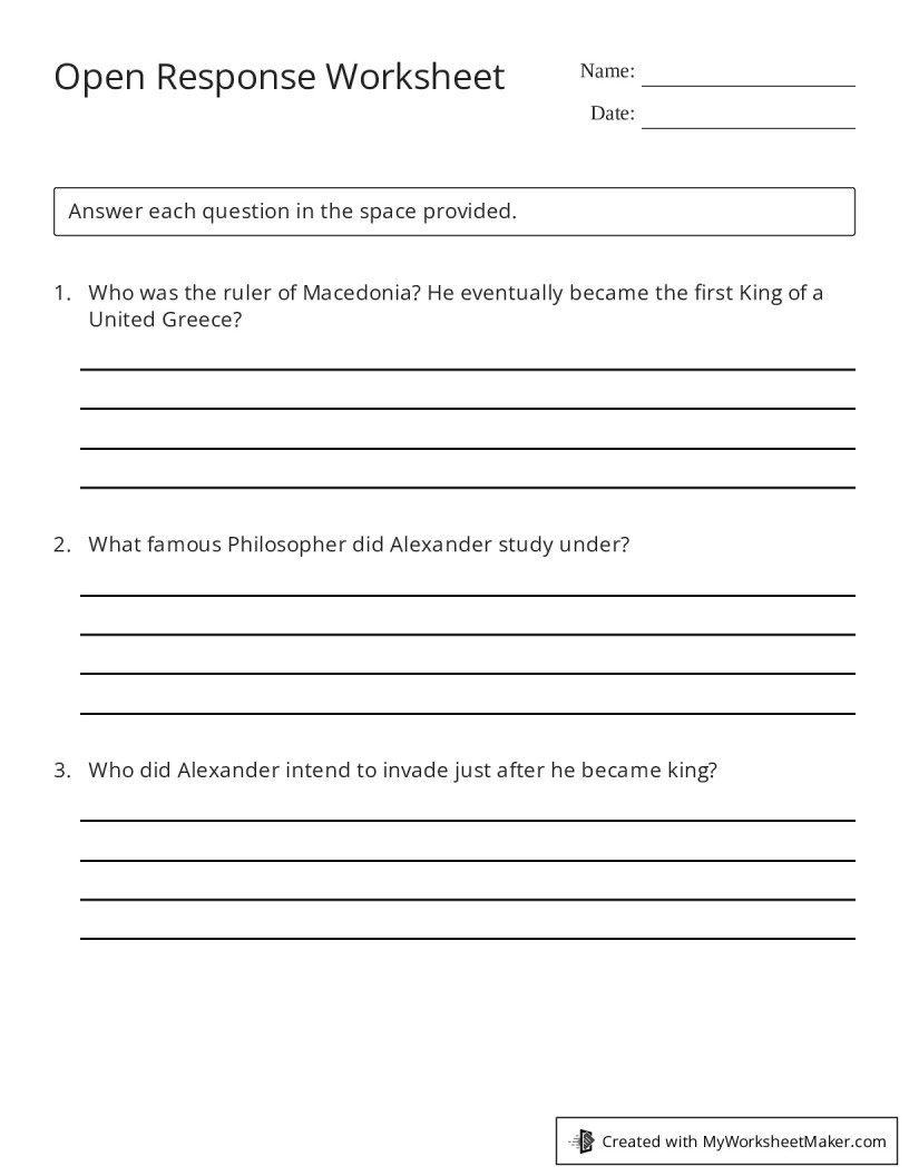 Open Response Worksheet - My Worksheet Maker: Create Your Own Worksheets