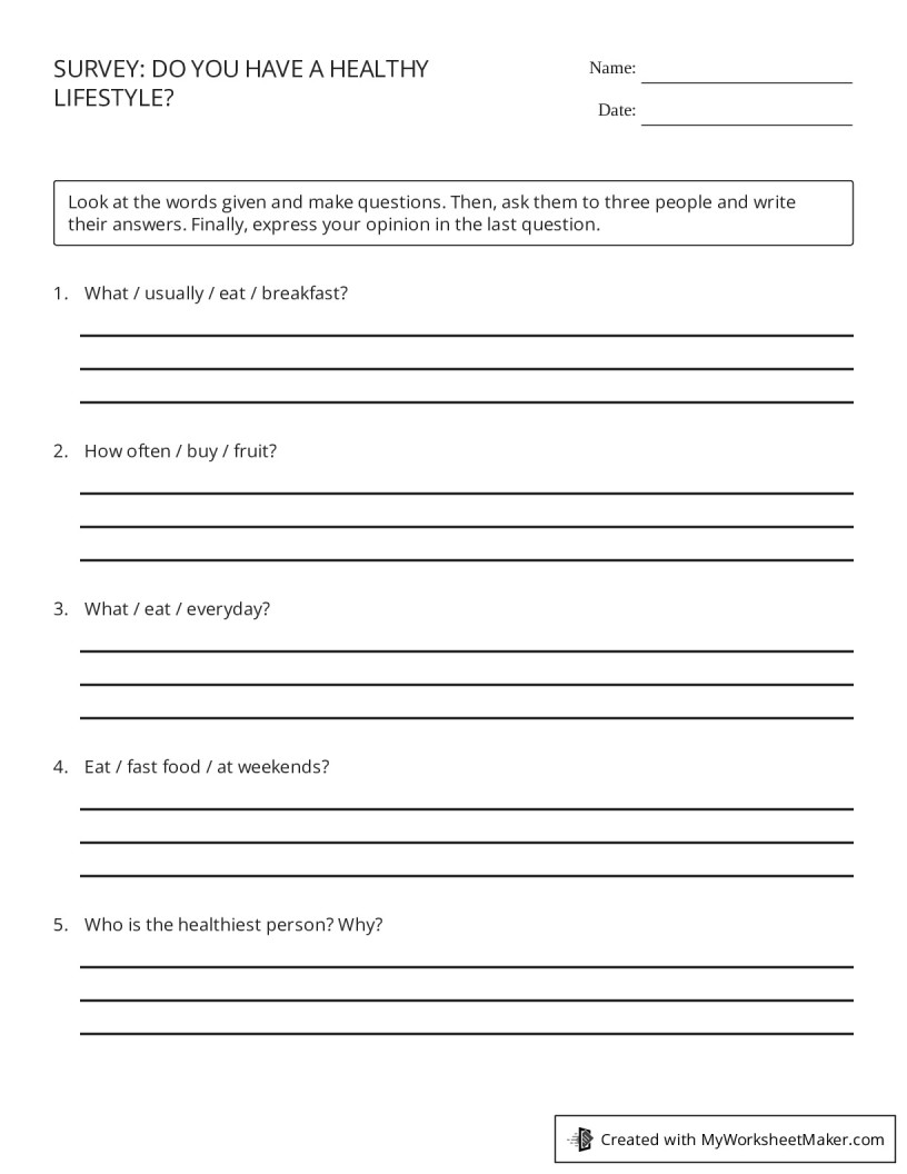 SURVEY: DO YOU HAVE A HEALTHY LIFESTYLE? - My Worksheet Maker: Create ...