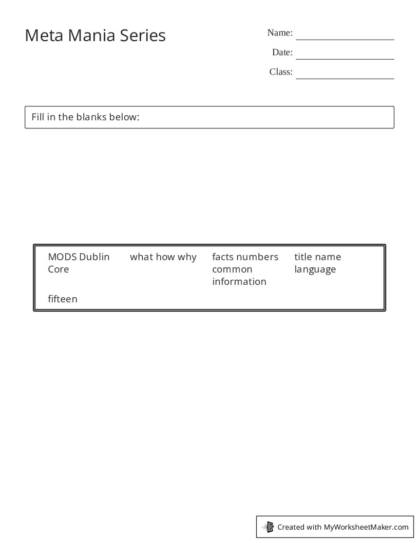 Meta Mania Series - My Worksheet Maker: Create Your Own Worksheets