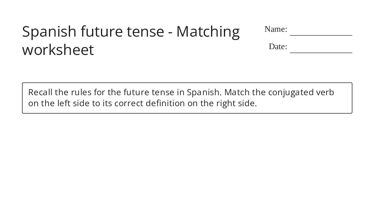 Spanish future tense - Matching worksheet - My Worksheet Maker: Create ...