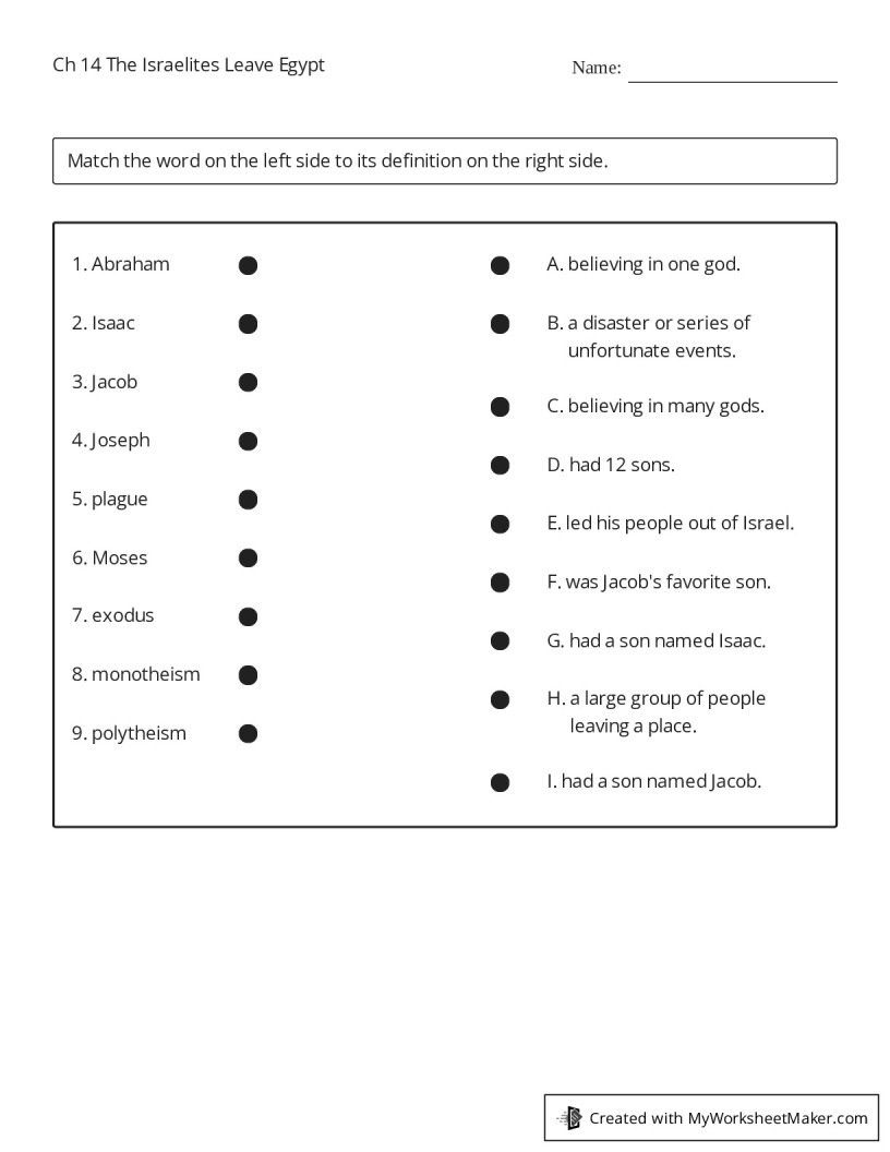 Ch 14 The Israelites Leave Egypt - My Worksheet Maker: Create Your Own ...