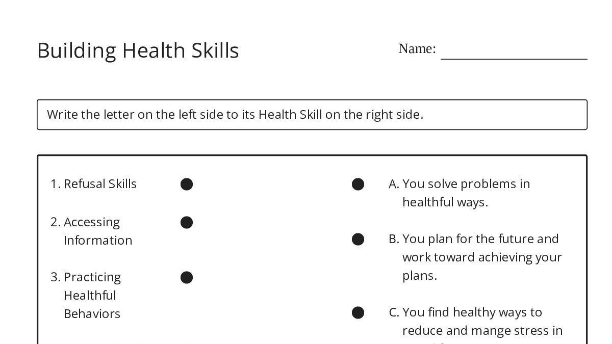 Building Health Skills - My Worksheet Maker: Create Your Own Worksheets