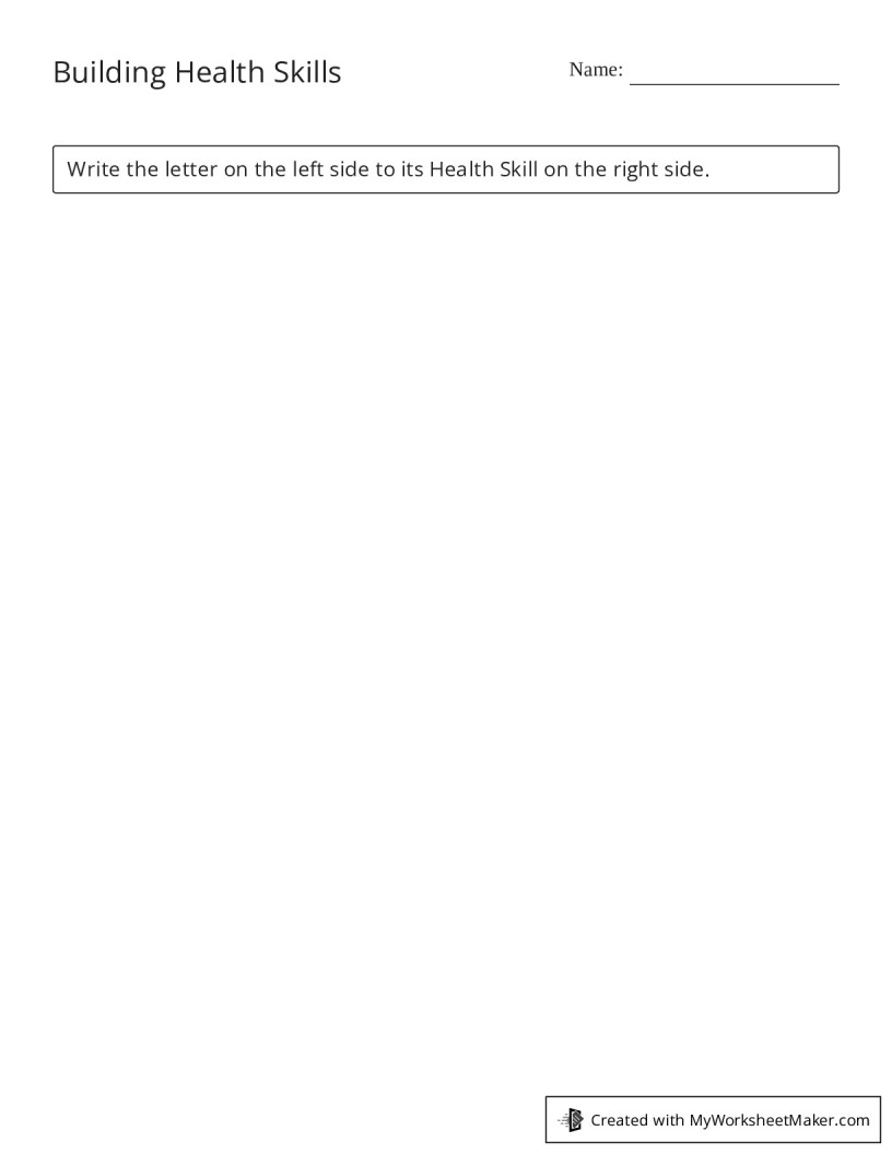 Building Health Skills - My Worksheet Maker: Create Your Own Worksheets