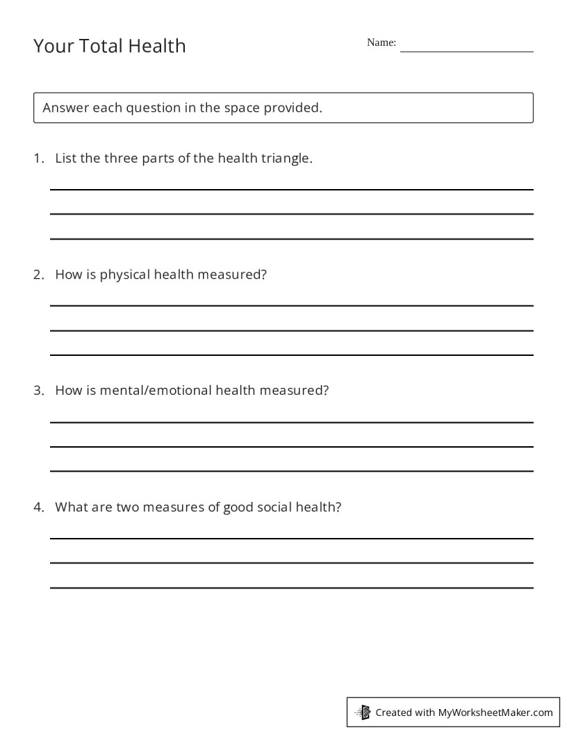 Your Total Health - My Worksheet Maker: Create Your Own Worksheets