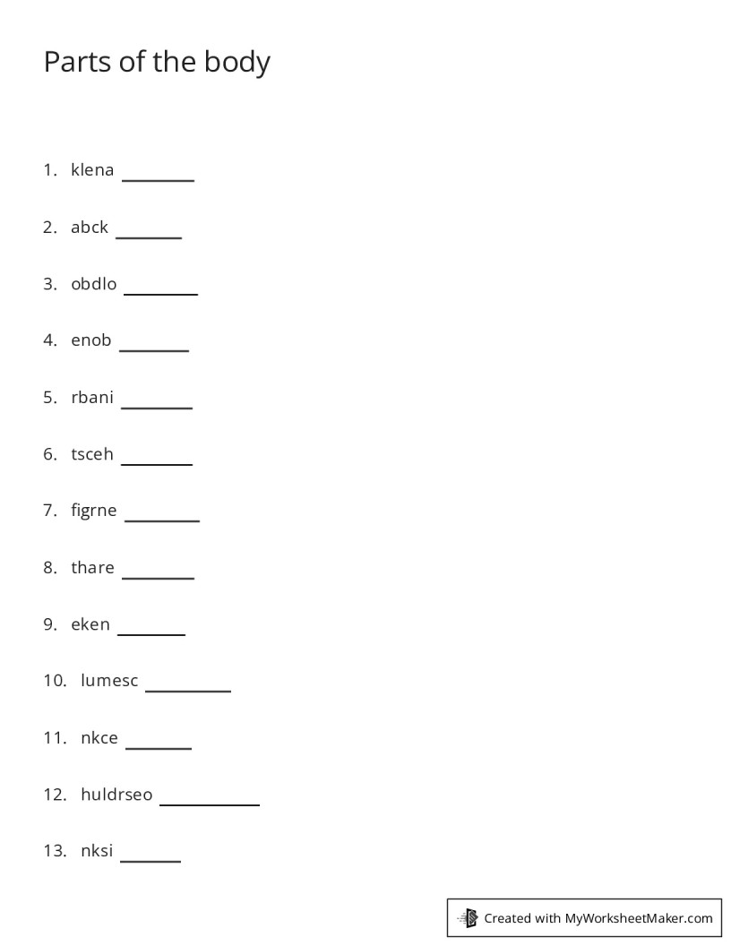 Parts of the body - My Worksheet Maker: Create Your Own Worksheets