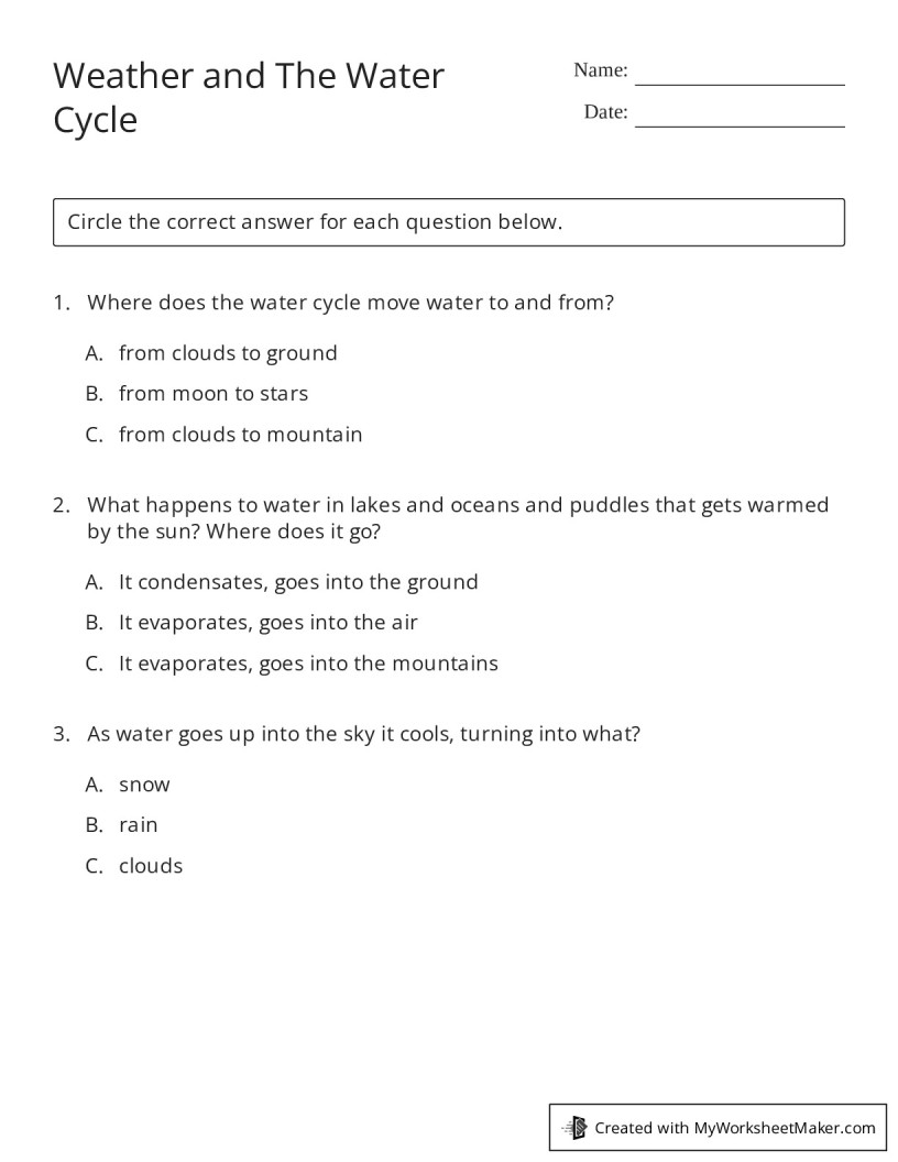 Weather and The Water Cycle - My Worksheet Maker: Create Your Own ...