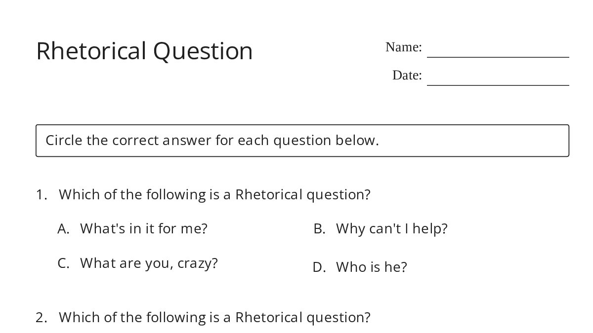 Rhetorical Question - My Worksheet Maker: Create Your Own Worksheets