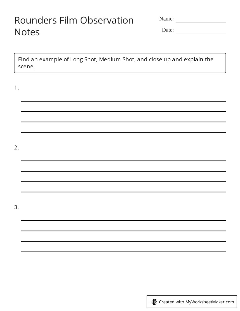 Rounders Film Observation Notes - My Worksheet Maker: Create Your Own ...