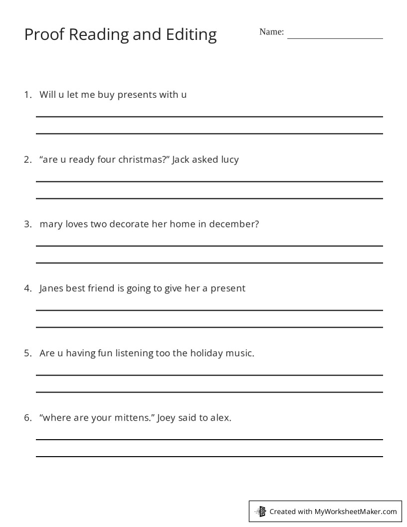Proof Reading and Editing - My Worksheet Maker: Create Your Own Worksheets