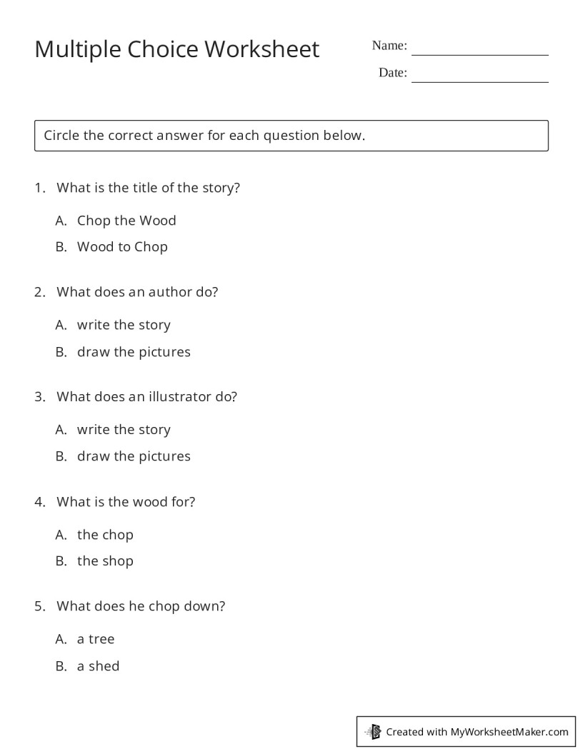 Multiple Choice Worksheet - My Worksheet Maker: Create Your Own Worksheets