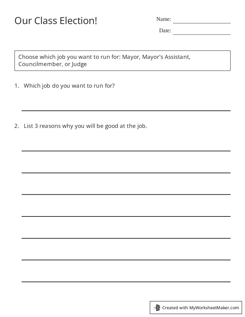 Our Class Election! - My Worksheet Maker: Create Your Own Worksheets