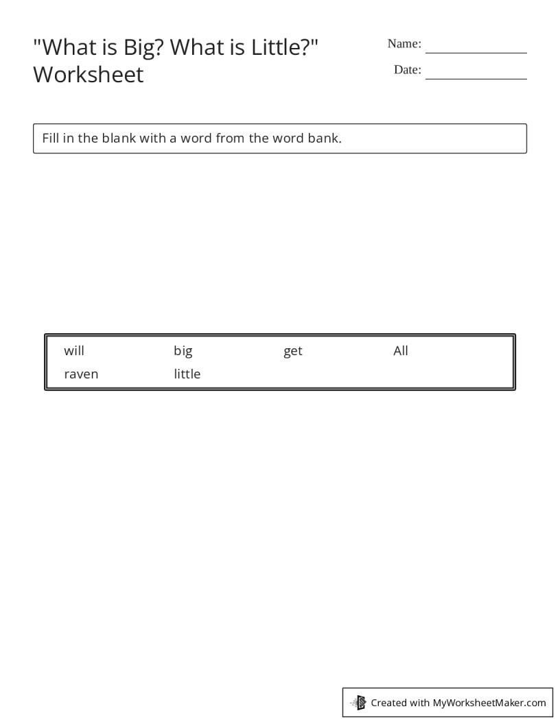 "What is Big? What is Little?" Worksheet - My Worksheet Maker: Create ...