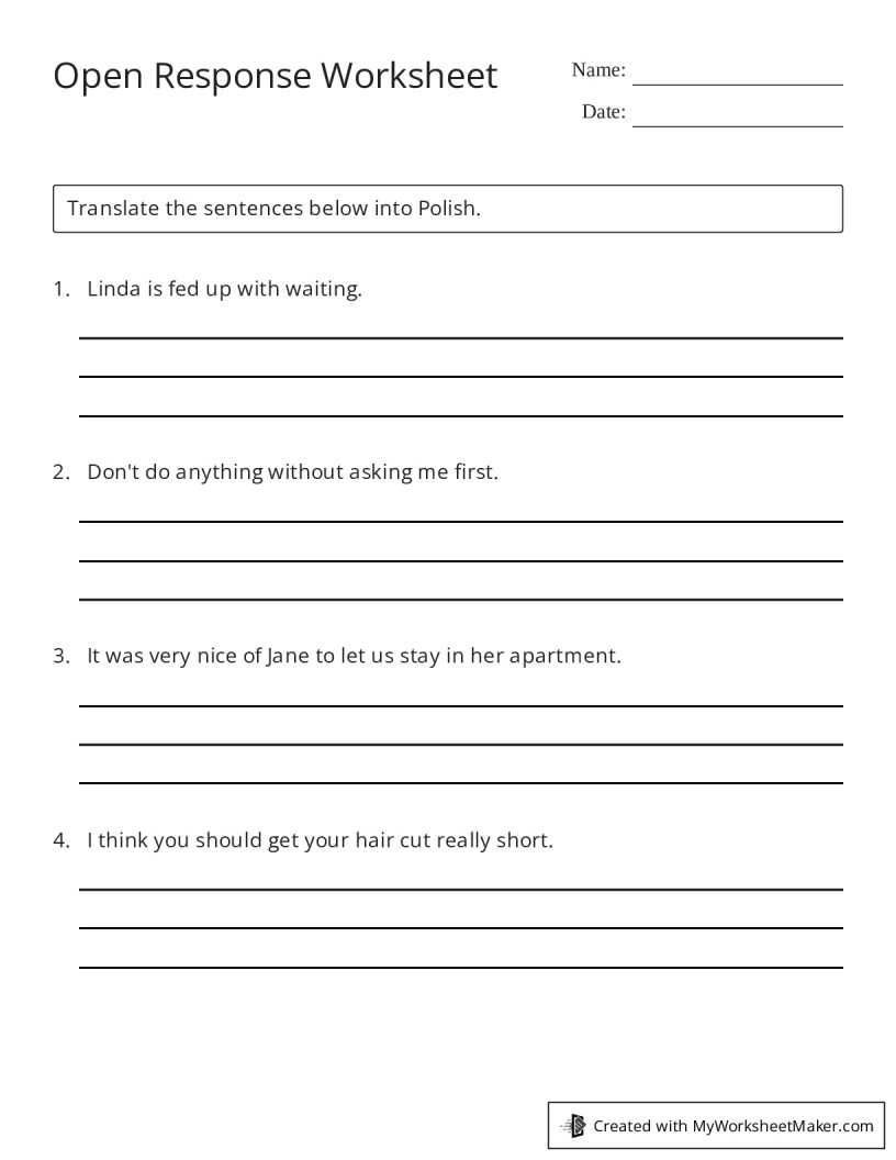 Open Response Worksheet - My Worksheet Maker: Create Your Own Worksheets