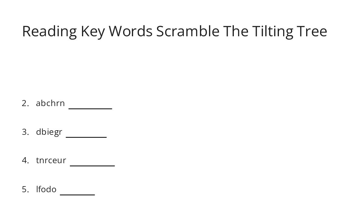 Reading Key Words Scramble The Tilting Tree - My Worksheet Maker ...