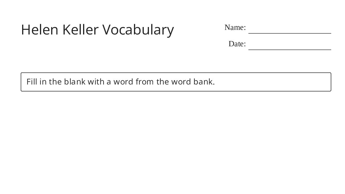 Helen Keller Vocabulary - My Worksheet Maker: Create Your Own Worksheets