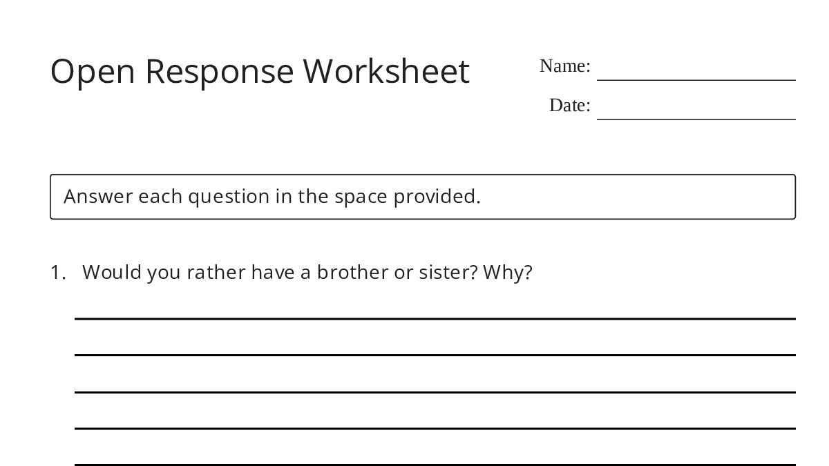 Open Response Worksheet - My Worksheet Maker: Create Your Own Worksheets
