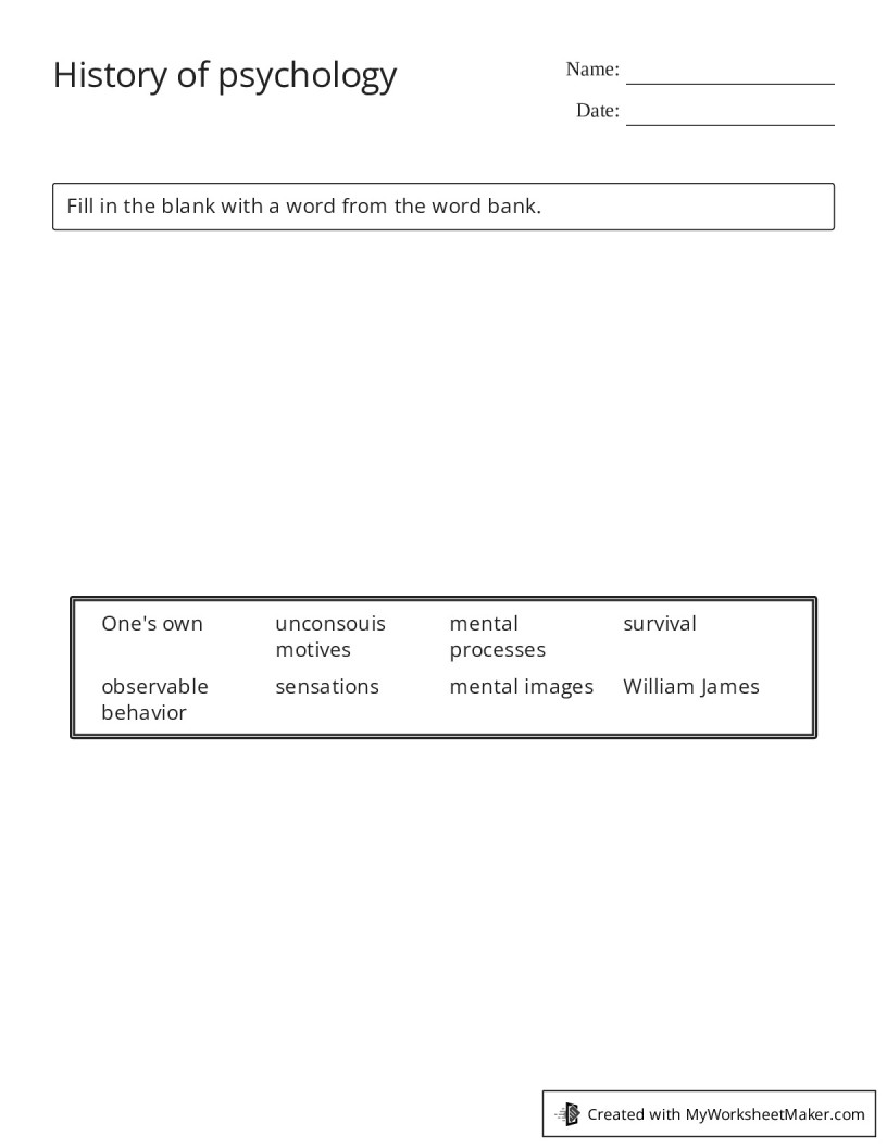 History of psychology - My Worksheet Maker: Create Your Own Worksheets