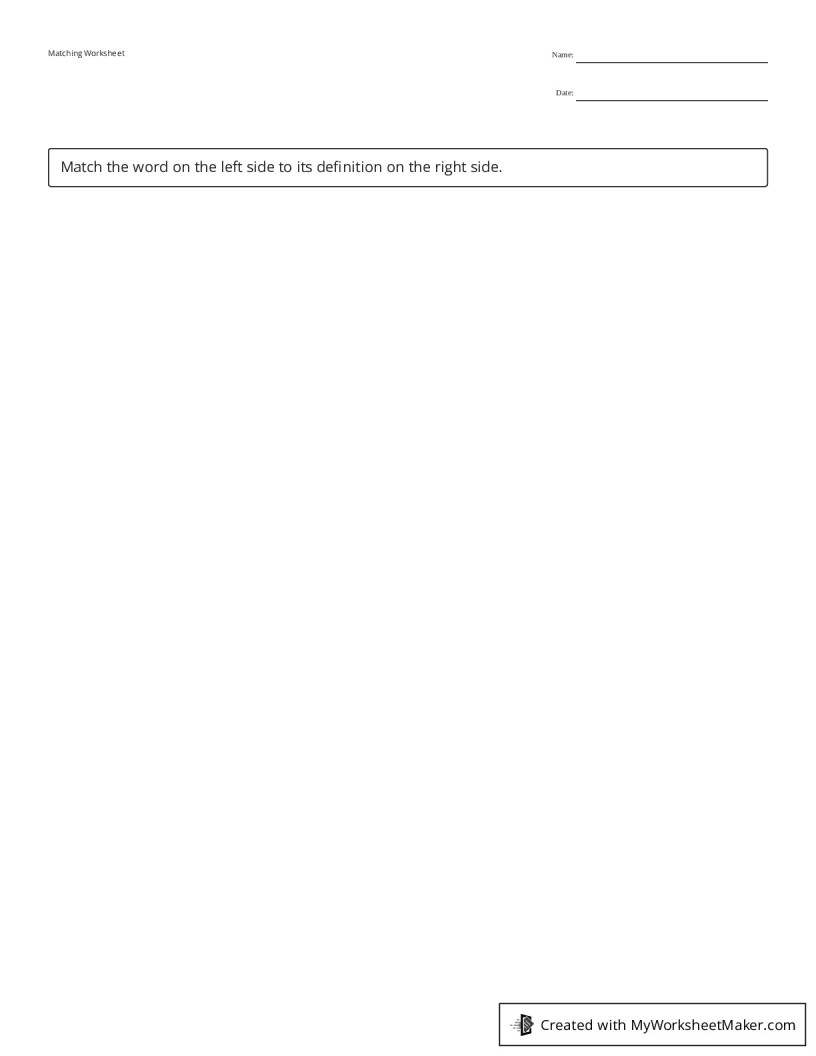 Matching Worksheet - My Worksheet Maker: Create Your Own Worksheets