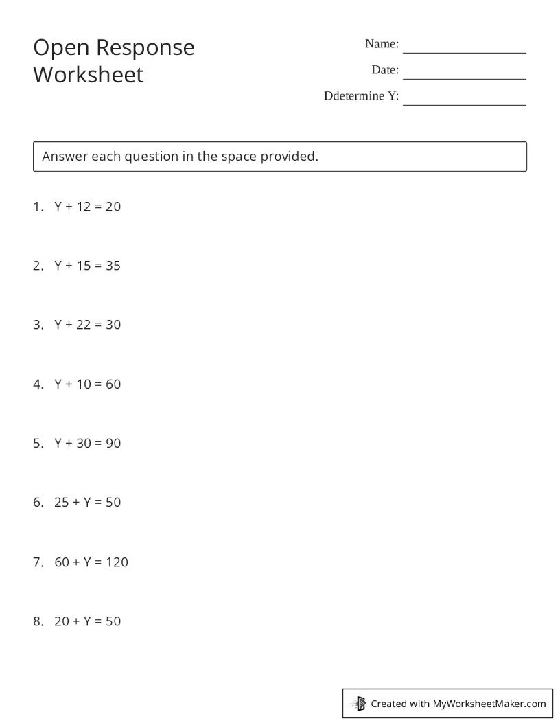 Open Response Worksheet - My Worksheet Maker: Create Your Own Worksheets