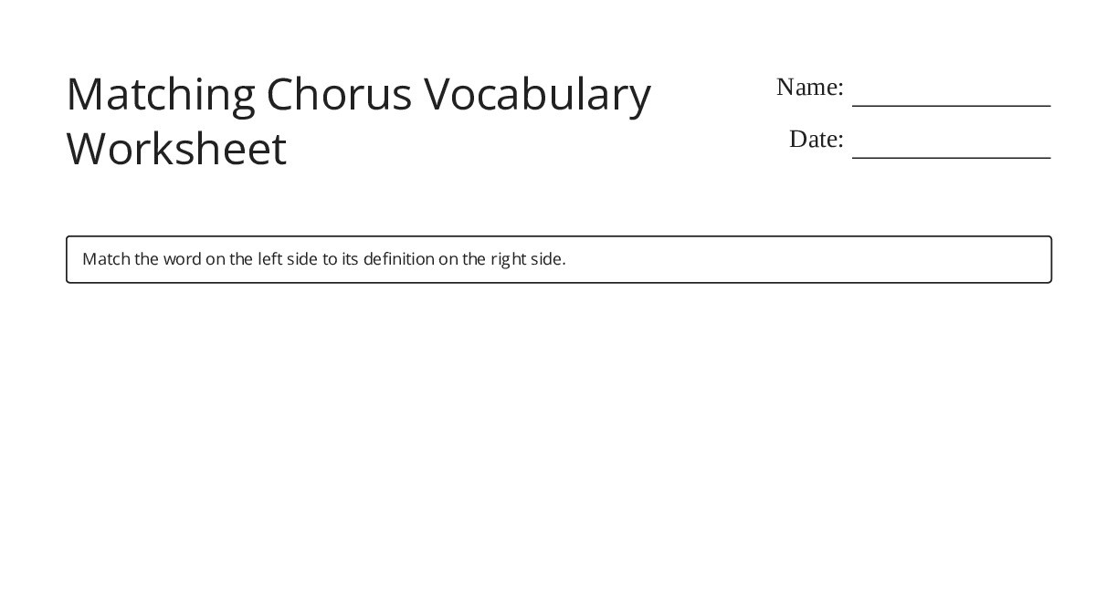 Matching Chorus Vocabulary Worksheet - My Worksheet Maker: Create Your ...