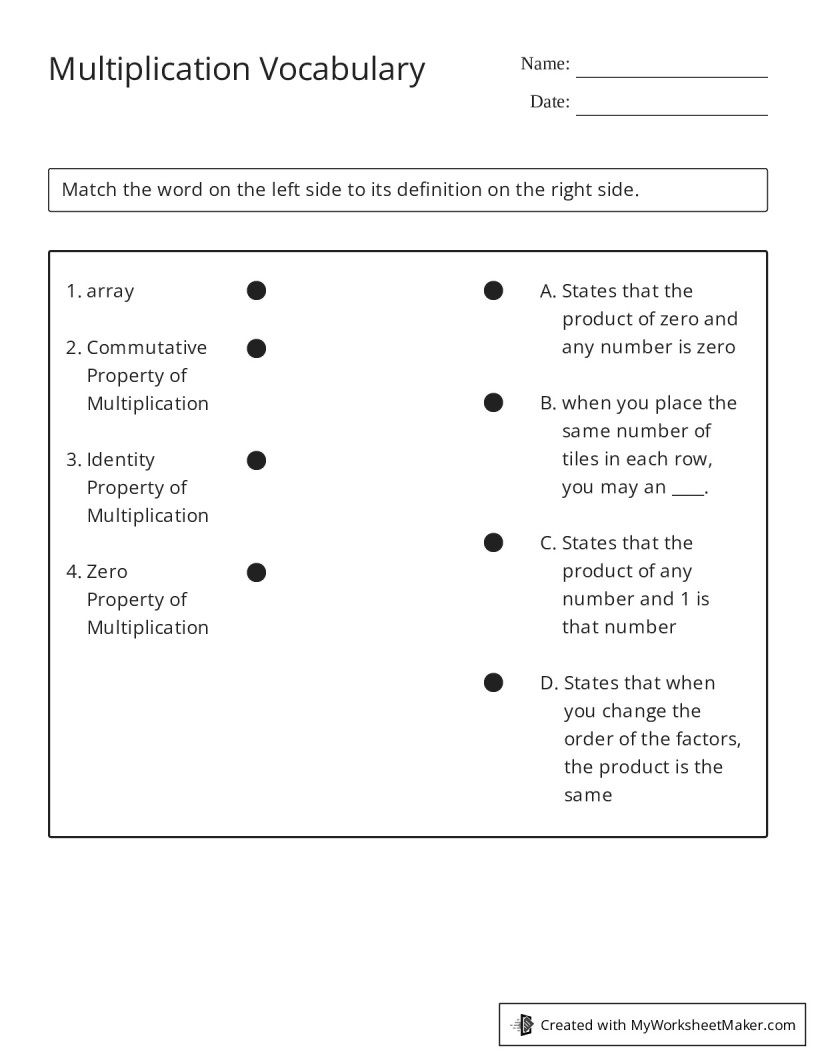 Multiplication Vocabulary - My Worksheet Maker: Create Your Own Worksheets
