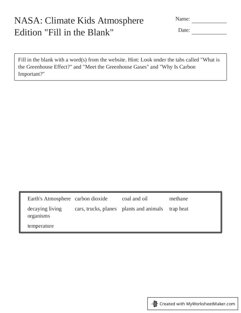 NASA: Climate Kids Atmosphere Edition "Fill in the Blank" - My ...