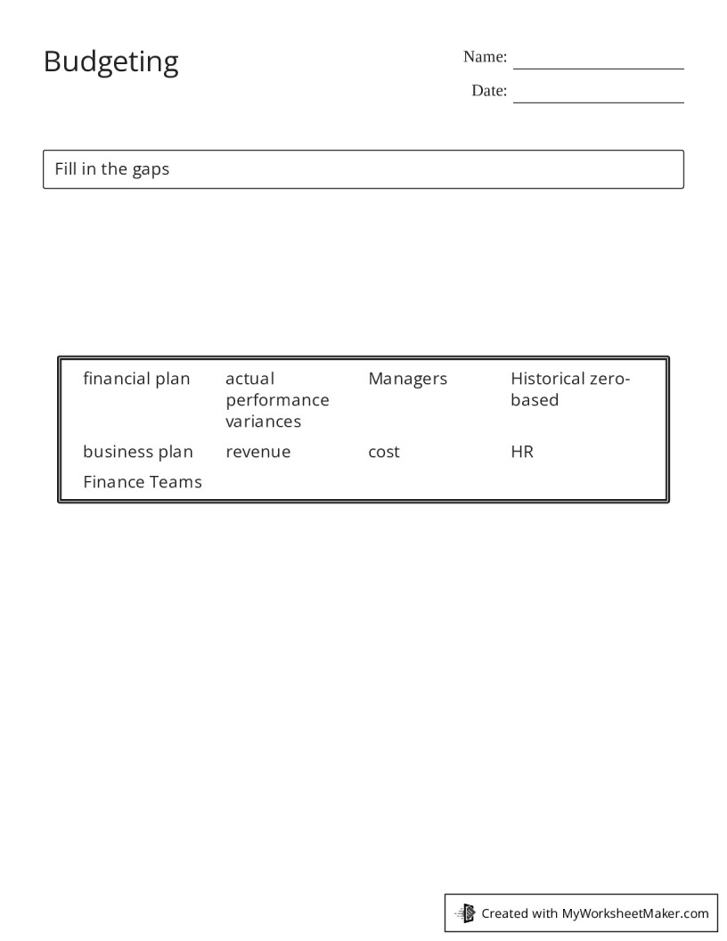 Budgeting - My Worksheet Maker: Create Your Own Worksheets