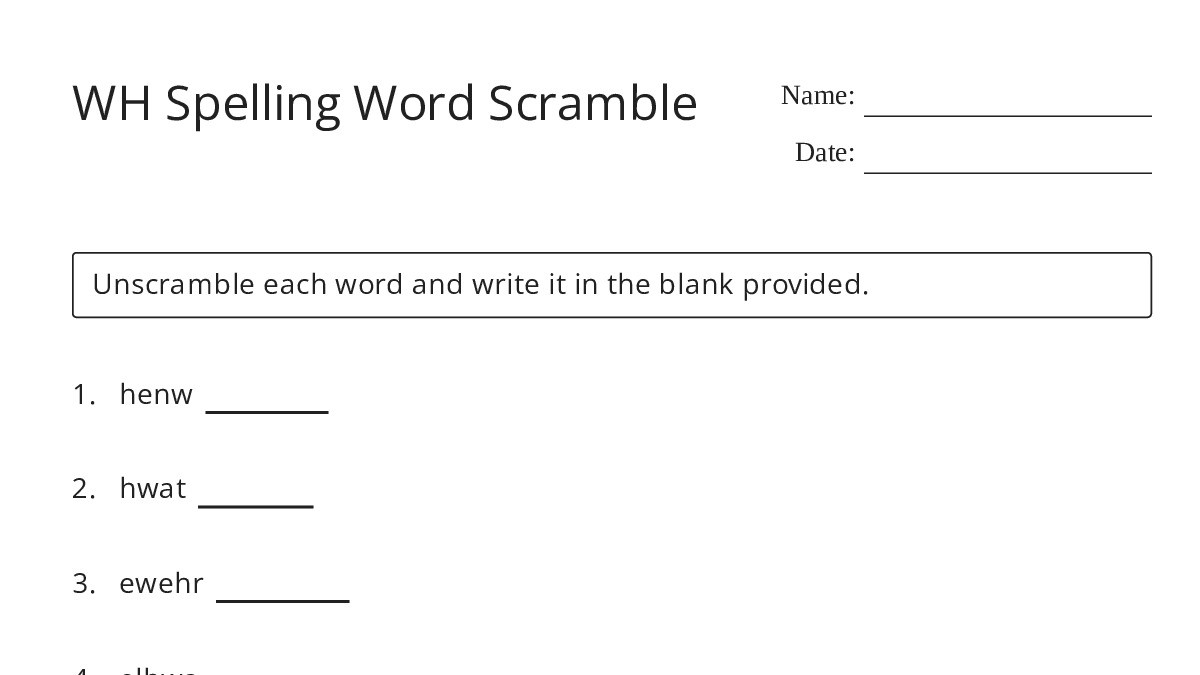 WH Spelling Word Scramble - My Worksheet Maker: Create Your Own Worksheets