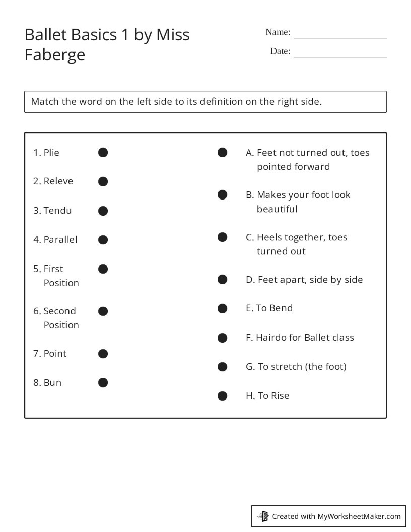 Ballet Basics 1 by Miss Faberge - My Worksheet Maker: Create Your Own ...