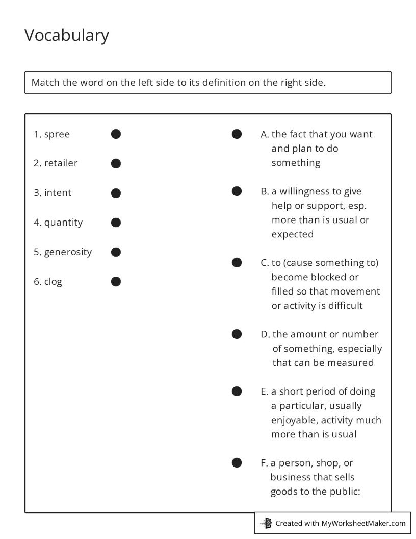 Vocabulary - My Worksheet Maker: Create Your Own Worksheets