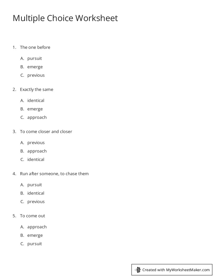 Multiple Choice Worksheet - My Worksheet Maker: Create Your Own Worksheets