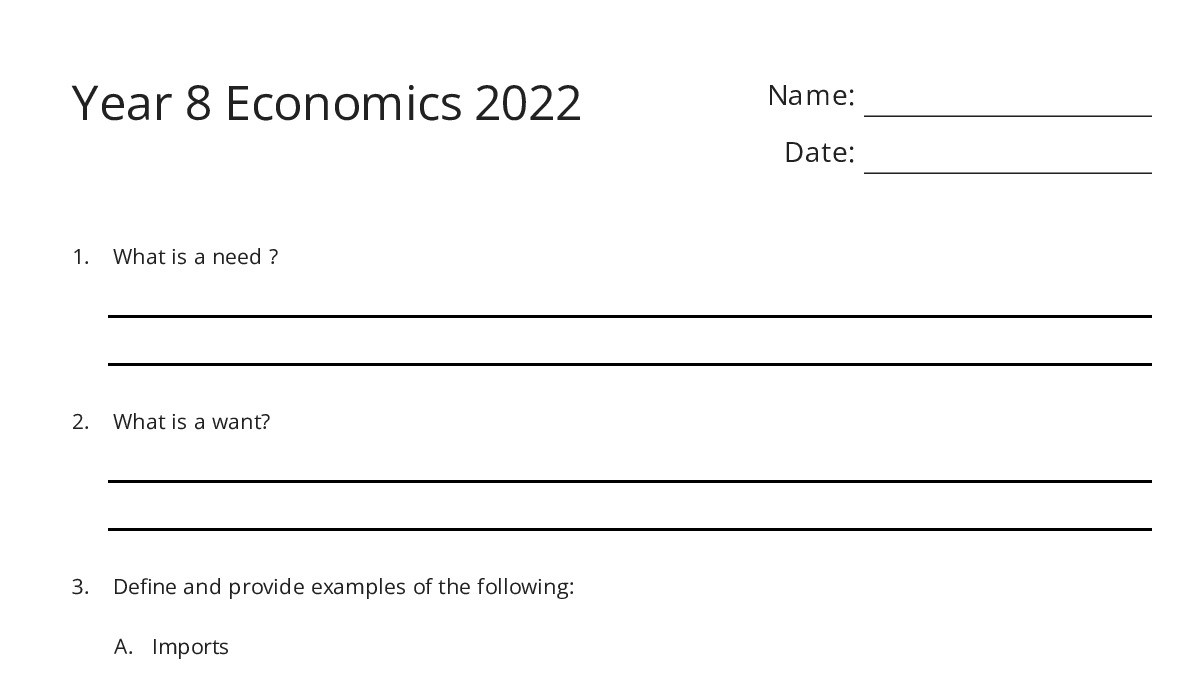 Year 8 Economics 2022 - My Worksheet Maker: Create Your Own Worksheets