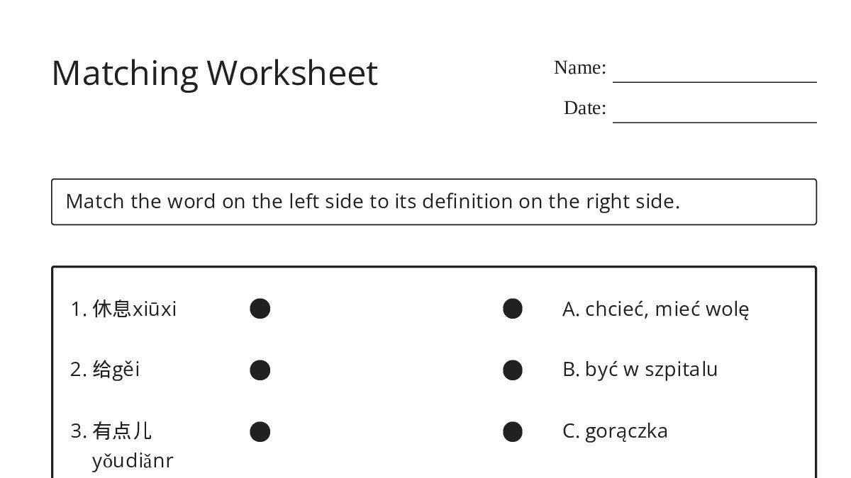 Matching Worksheet - My Worksheet Maker: Create Your Own Worksheets