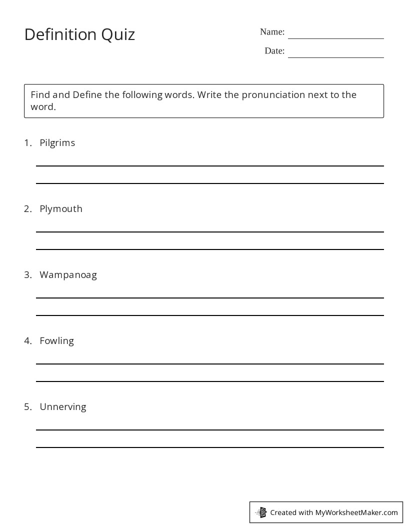 Definition Quiz - My Worksheet Maker: Create Your Own Worksheets