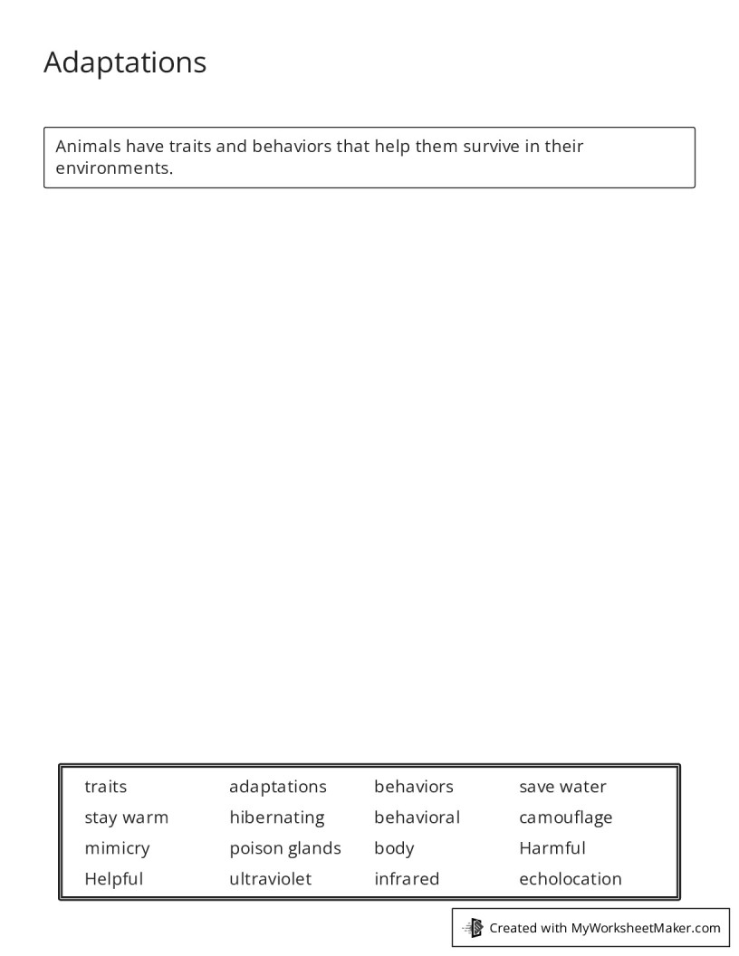 Adaptations - My Worksheet Maker: Create Your Own Worksheets